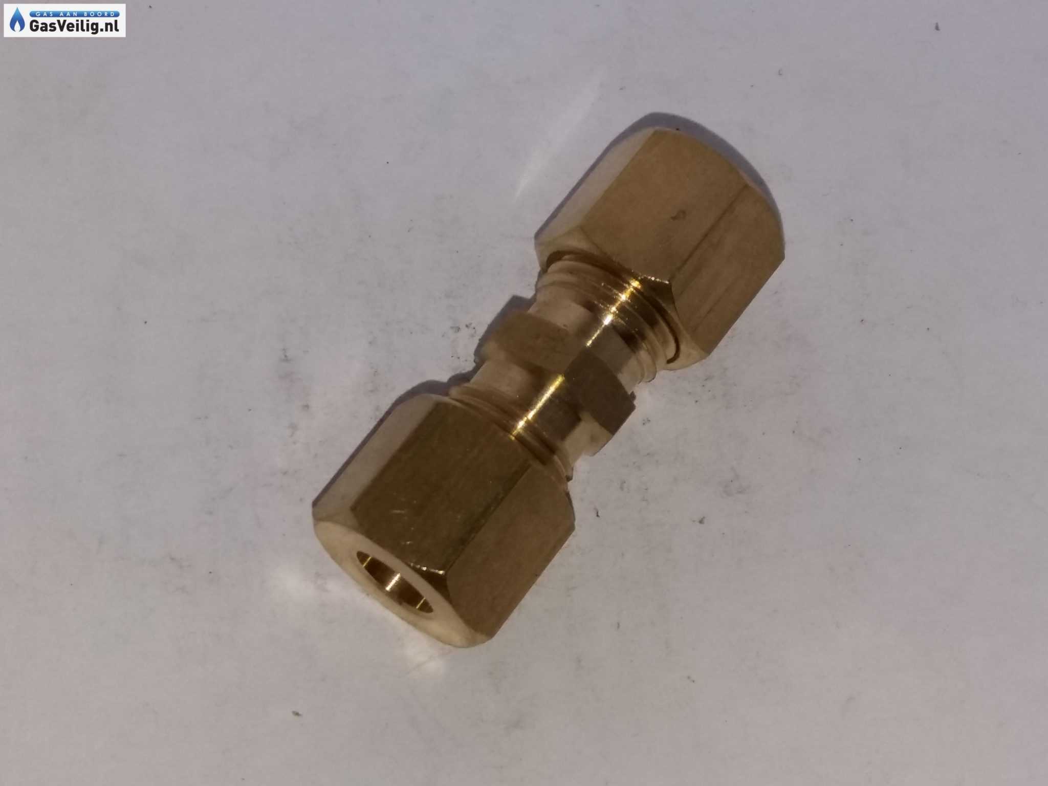 Messing knelkoppeling 8mm x 8mm recht. - Gasveilig Webshop