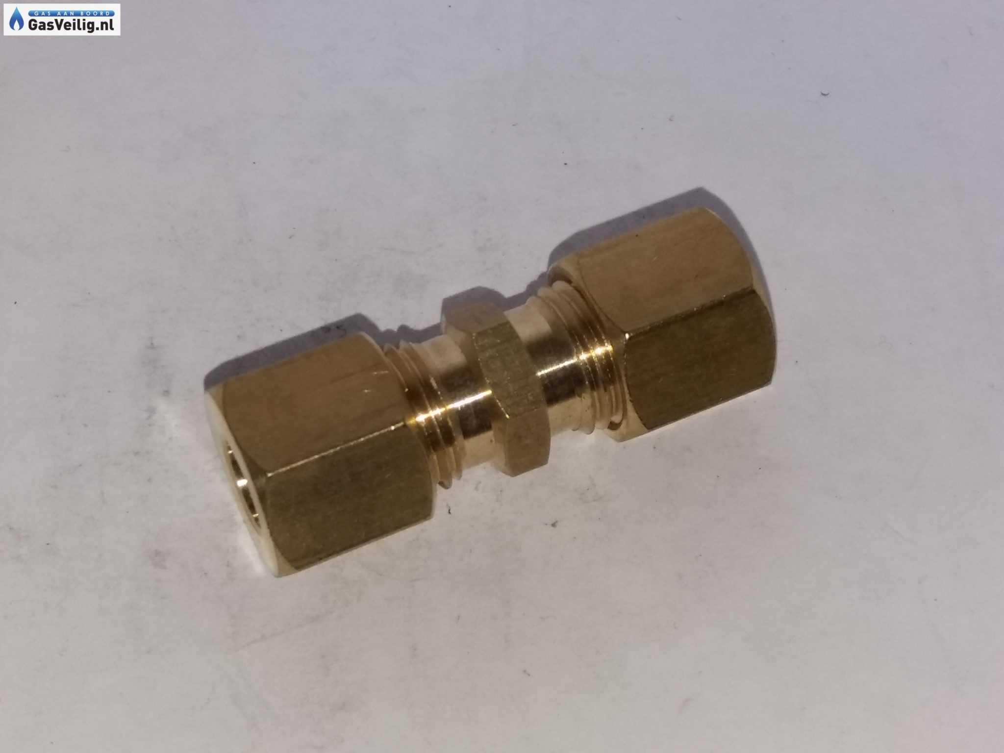Messing knelkoppeling 8mm x 8mm recht. - Gasveilig Webshop