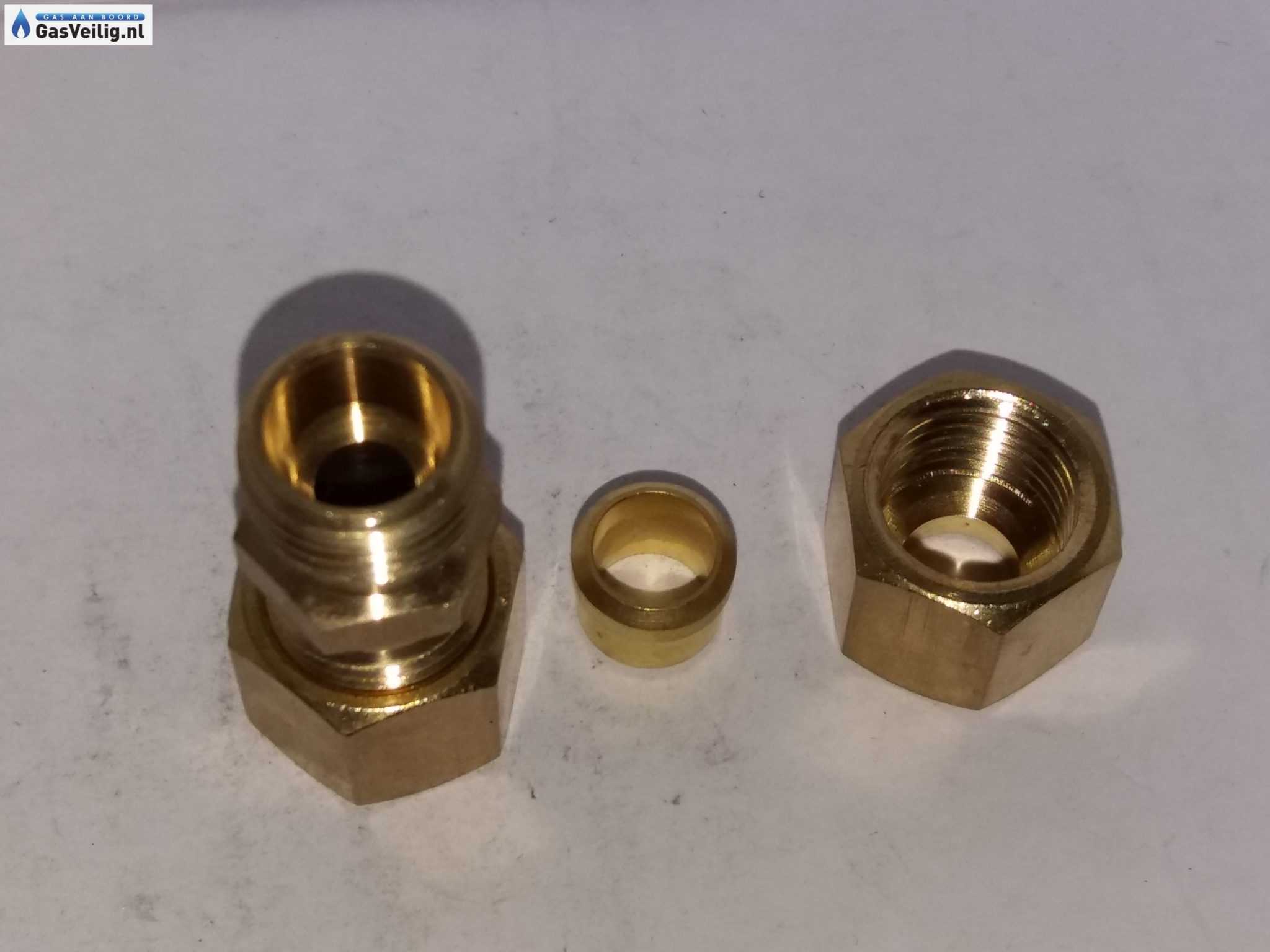 Messing knelkoppeling 8mm x 8mm recht. - Gasveilig Webshop