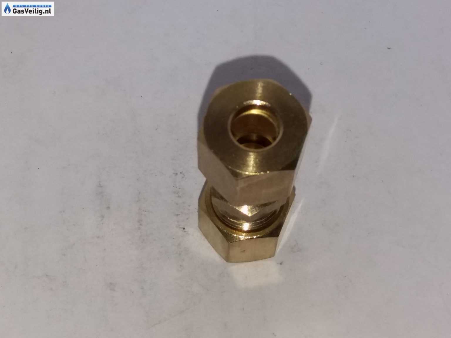 Messing knelkoppeling 8mm x 8mm recht. - Gasveilig Webshop