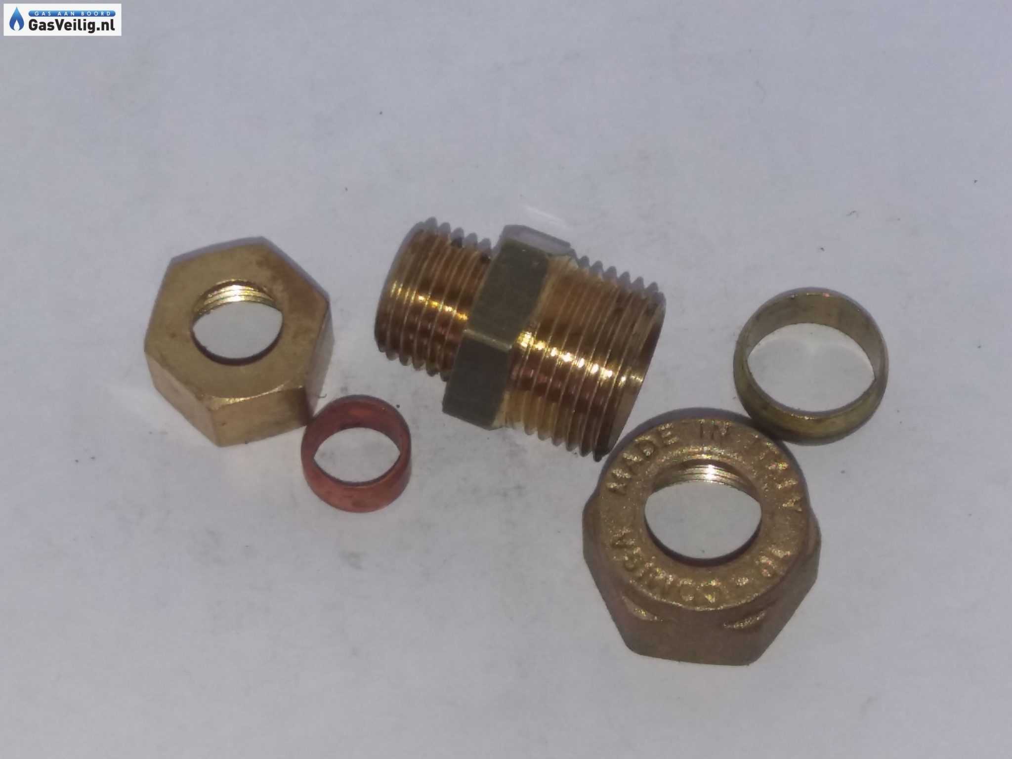 Messing verloop knelkoppeling 8 mm x 10 mm - Gasveilig Webshop