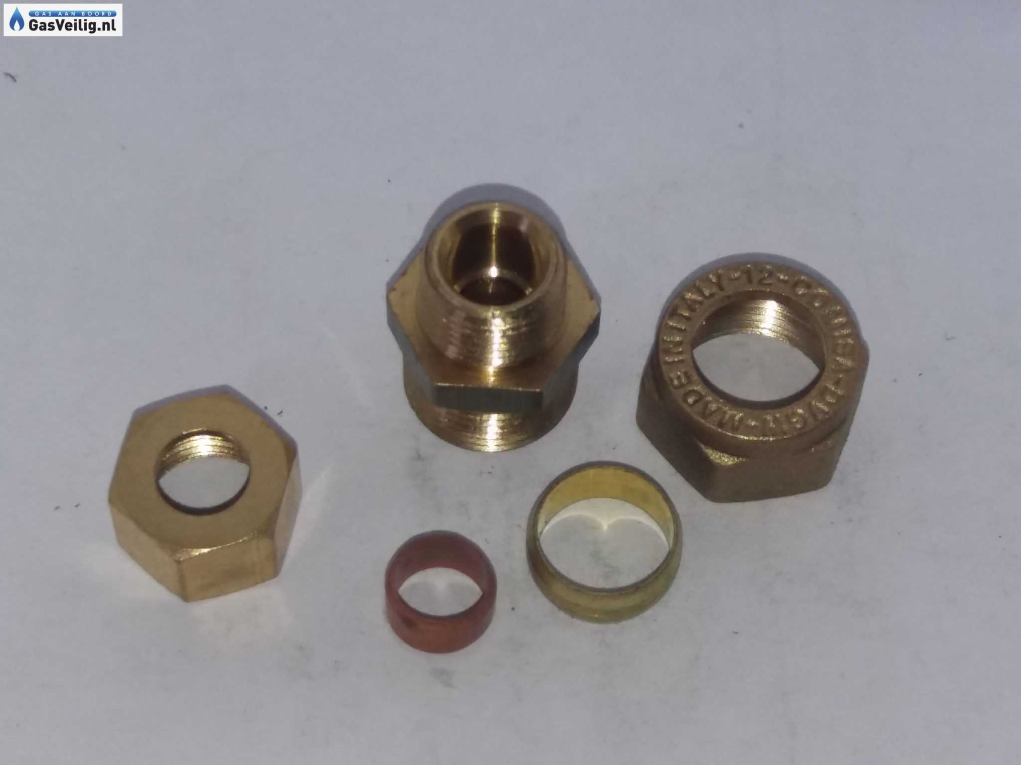 Messing verloop knelkoppeling 8 mm x 10 mm - Gasveilig Webshop