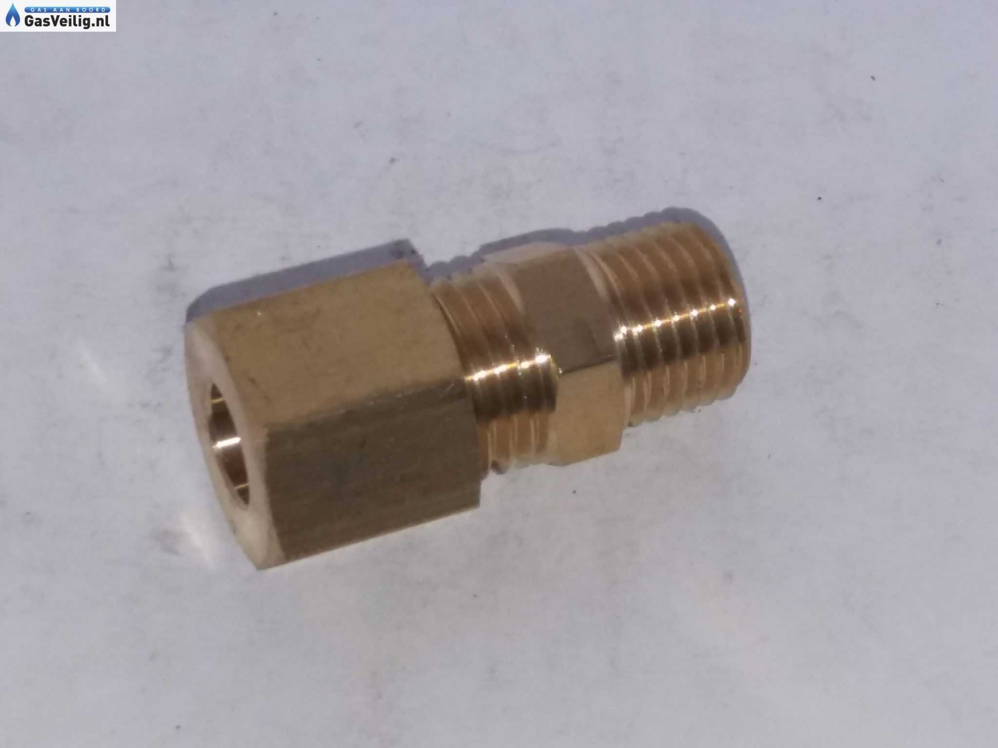 Rechte messing knelkoppeling 8 mm x 1/4 buitendraad - Gasveilig Webshop
