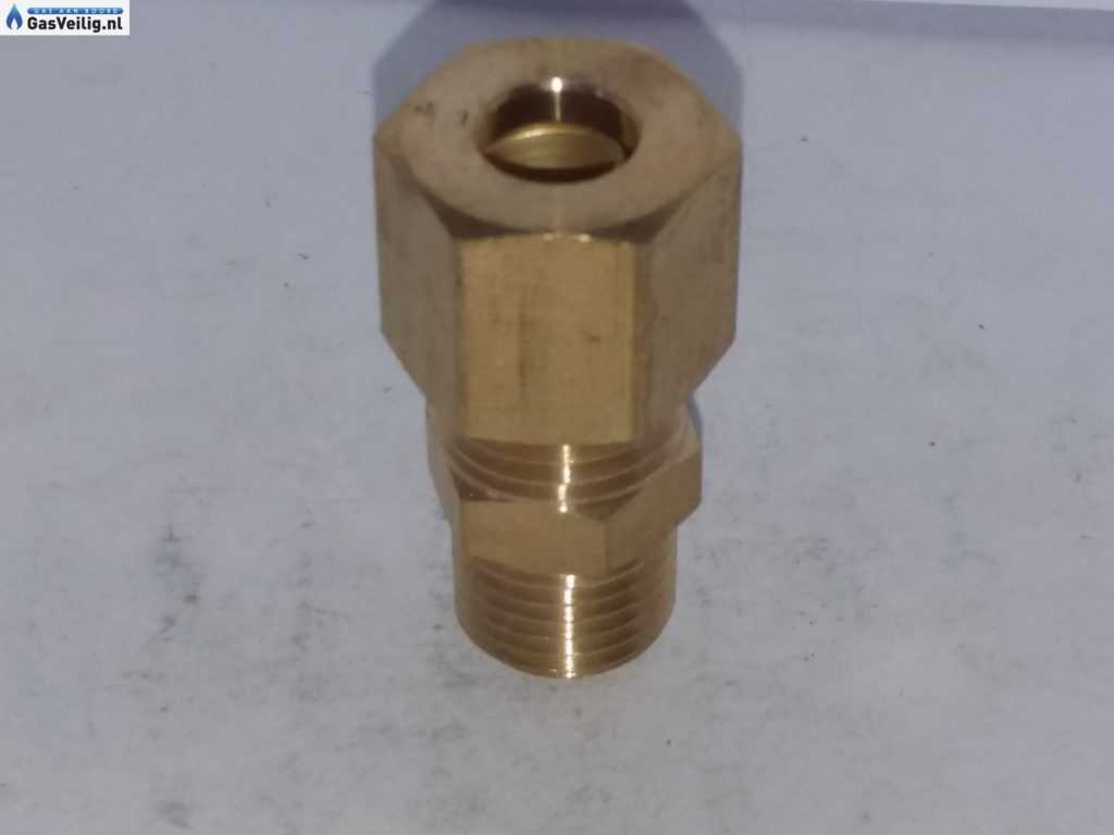 Rechte messing knelkoppeling 8 mm x 1/4 buitendraad - Gasveilig Webshop