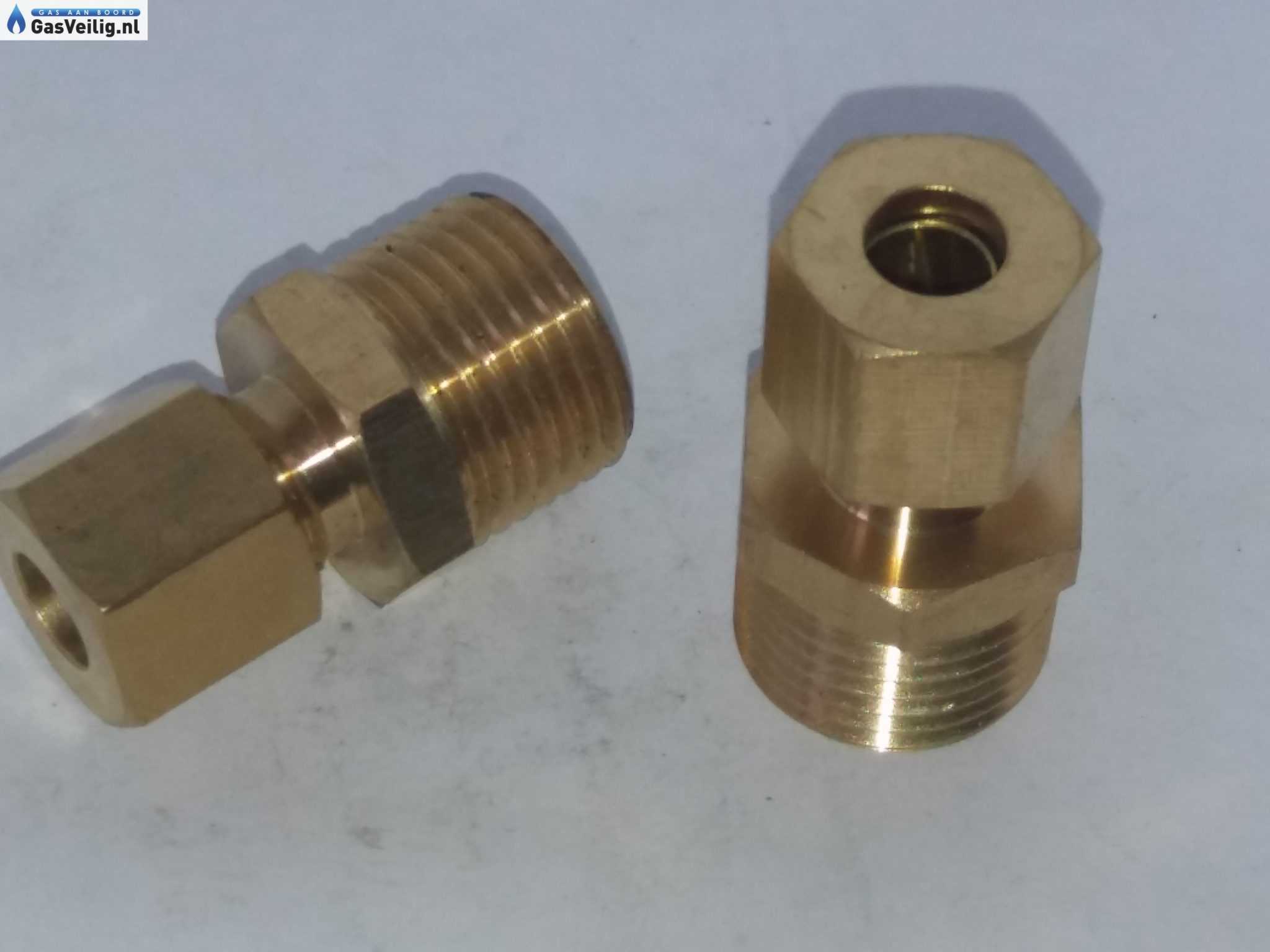 Messing knelkoppeling recht 8 mm x 1/2 buitendraad - Gasveilig Webshop