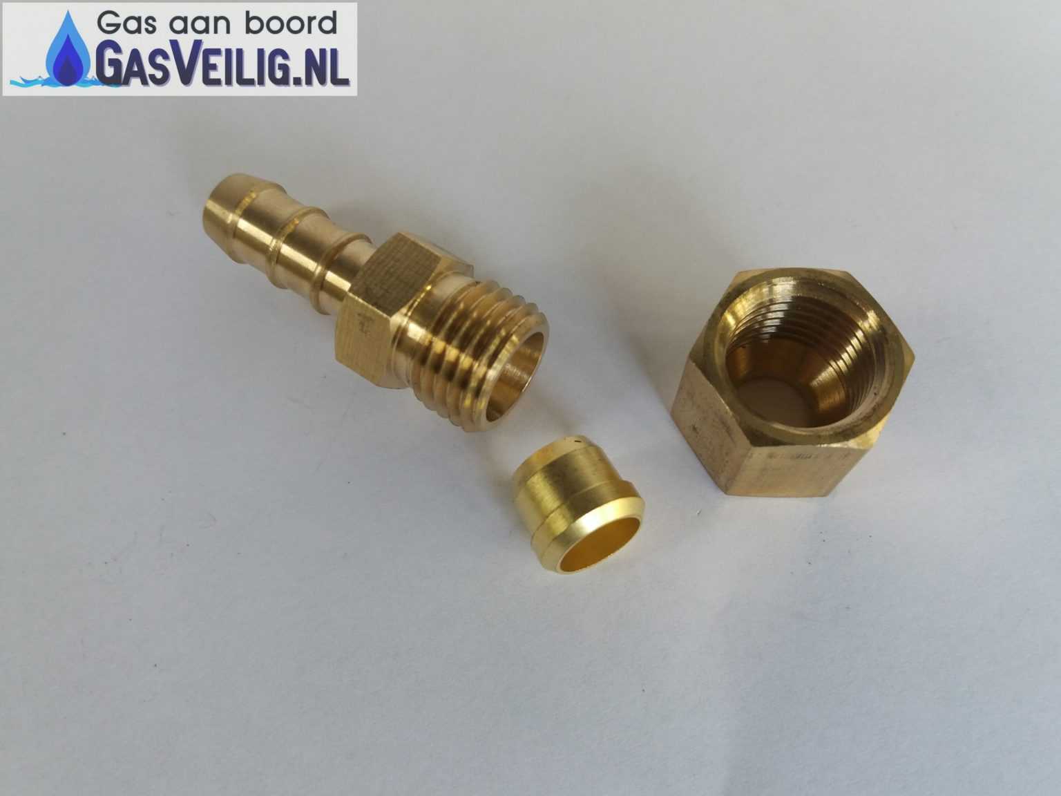8mm messing knelkoppeling slangpilaar - Gasveilig Webshop