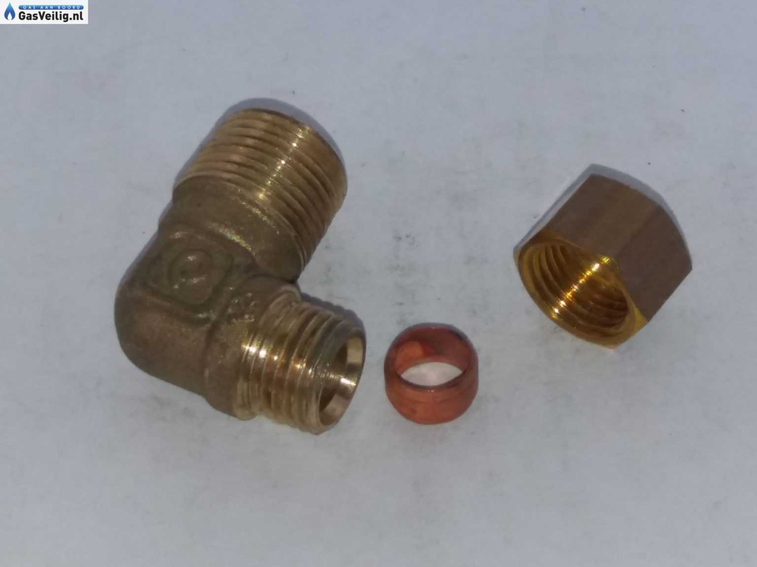 8mm messing knelkoppeling knie x 3/8 buitendraad - Gasveilig Webshop