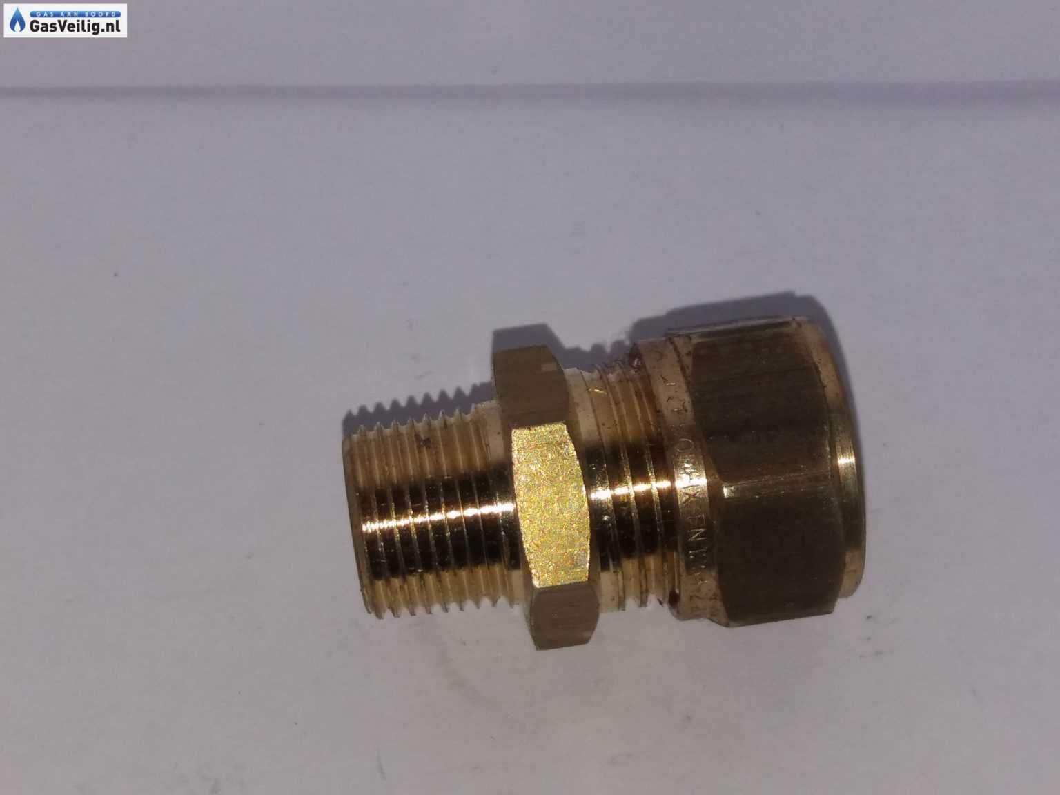 Messing rechte knelkoppeling 12mm x 3/8 buitendraad - Gasveilig Webshop