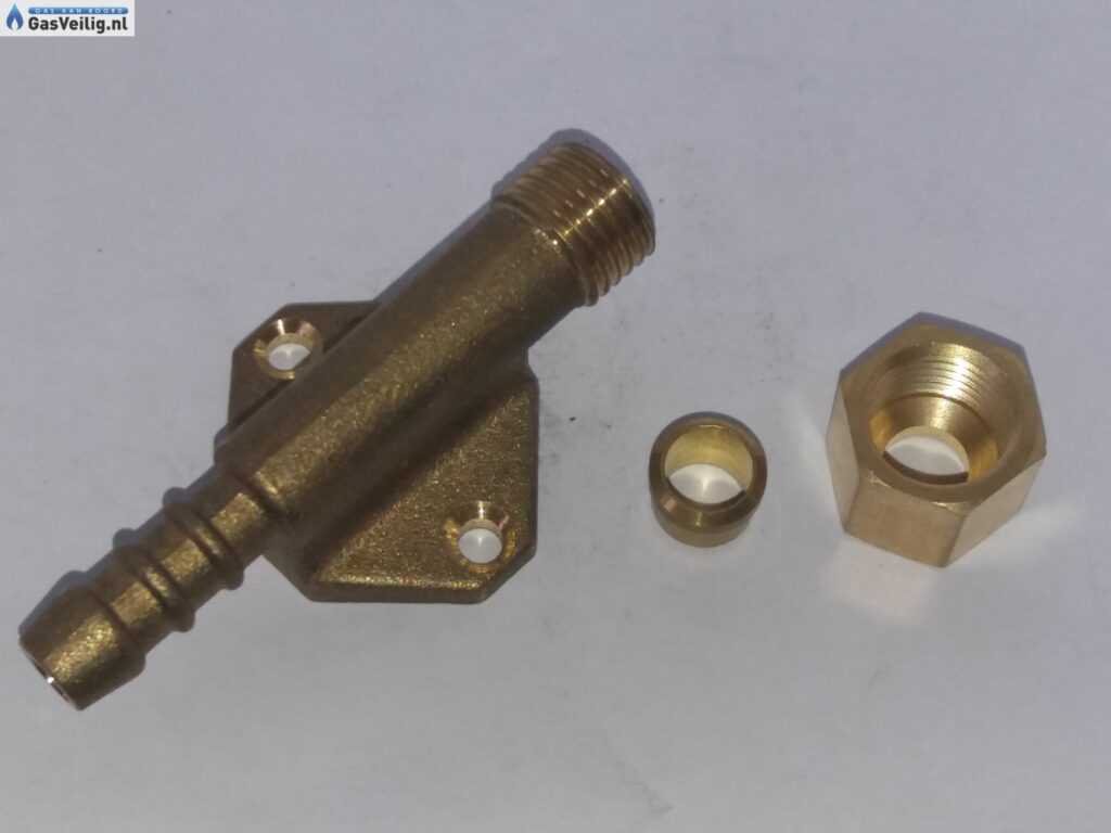 Messing 8 mm knelkoppeling x 8mm slangtule op plaat - Gasveilig Webshop